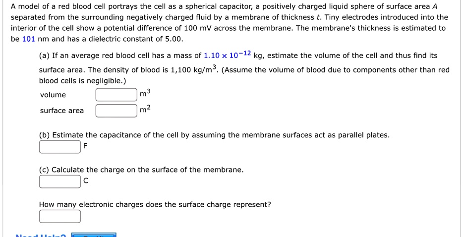 A model of a red blood cell portrays the cell as a spherical capacitor ...