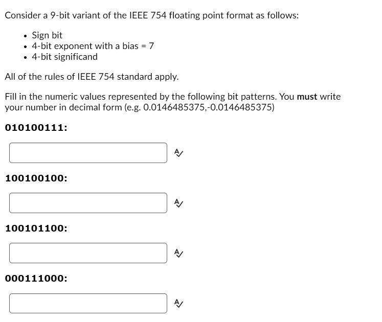 Consider a 9-bit variant of the IEEE 754 floating point format as follows: • Sign bit • 4-bit ...