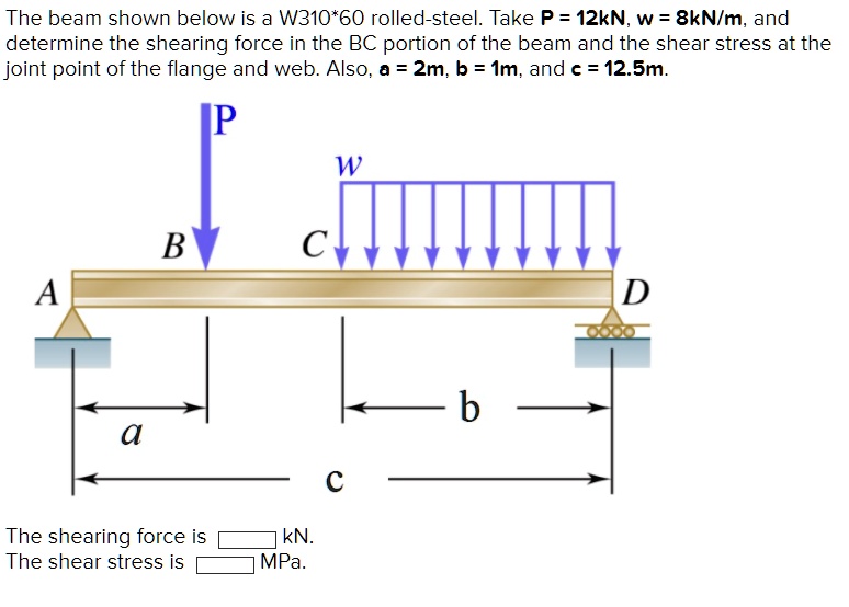 The beam shown below is a W310*60 rolled-steel. Take P = 12kN, w = 8kN ...