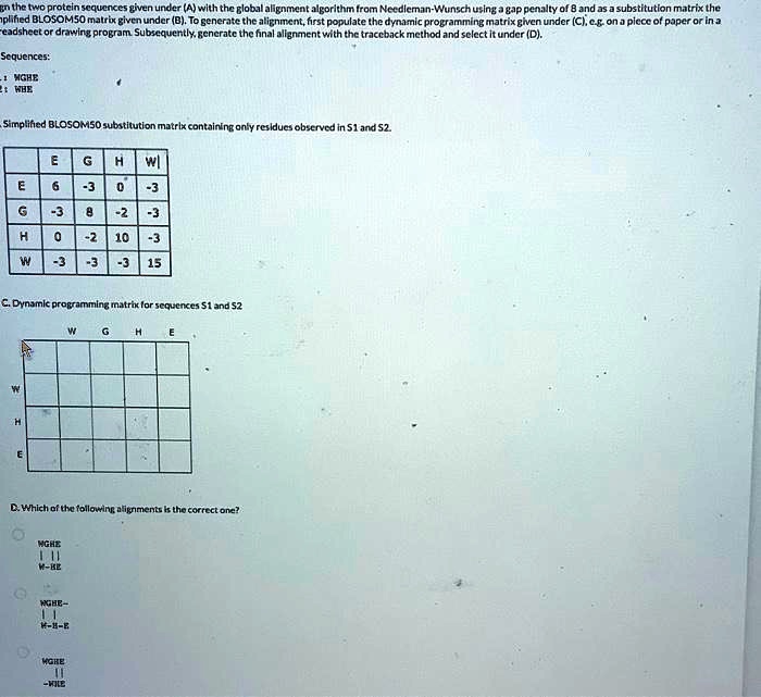 Solved Text As Given Under A With The Global Alignment Algorithm 4361