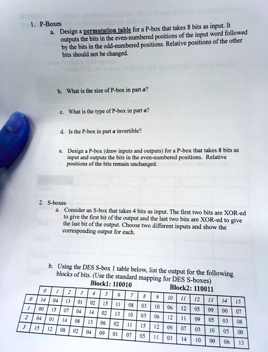 SOLVED: 1. P-Boxes: a. Design a permutation table for a P-box that takes 8 bits as input. It ...