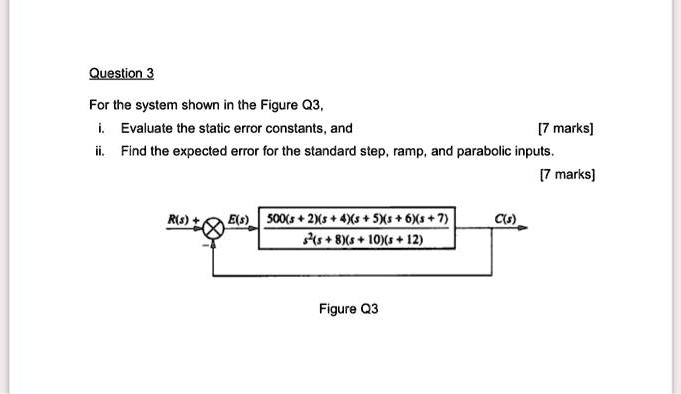 question 3 for the system shown in the figure 03 evaluate the static error constants and 7 marks ...