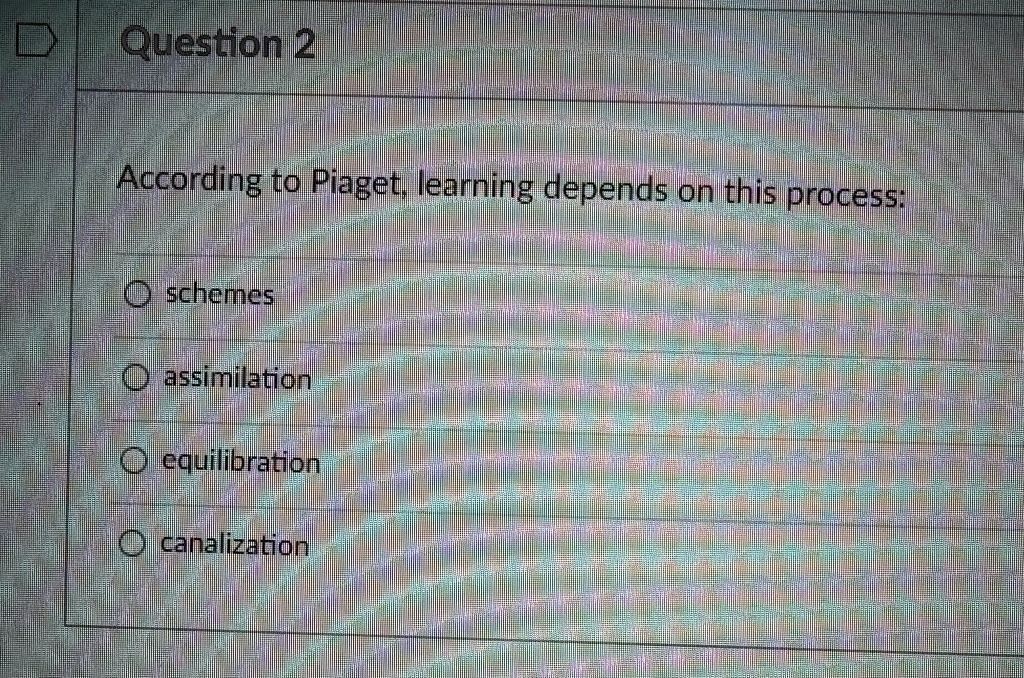 Question 2 According to Piaget, learning depends on this process ...