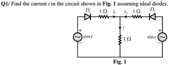 SOLVED: Find the current i in the circuit shown in Fig. 1 assuming ideal diodes. Q1/Find the ...