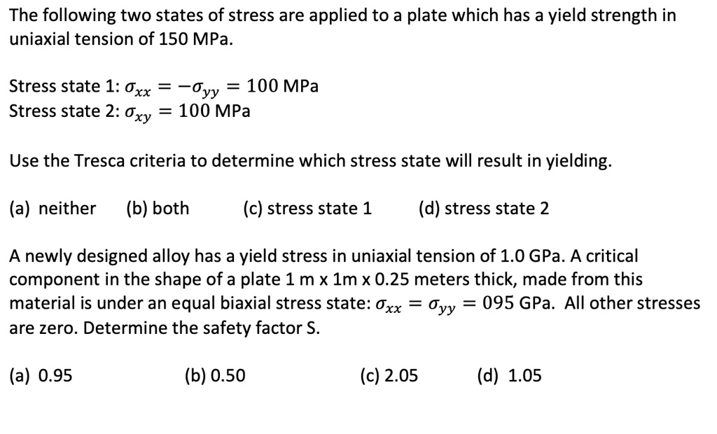 The following two states of stress are applied to a plate which has a ...