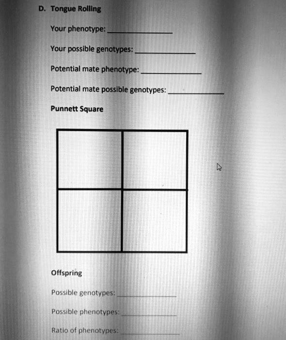 SOLVED: Tongue Rolling Your phenotype Your possible genotypes ...