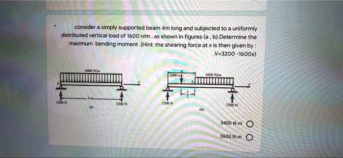 consider a simply supported beam 4m long and subjected to a uniformly distributed vertical load ...