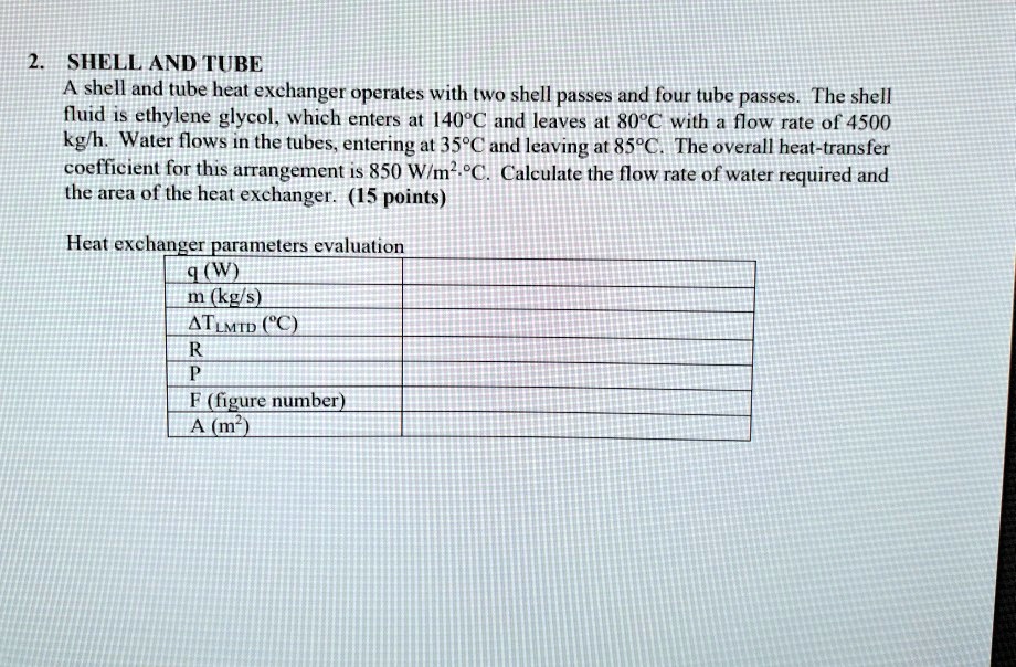 SOLVED: 2SHELLANDTUBE A shell and tube heat exchanger operates with two ...
