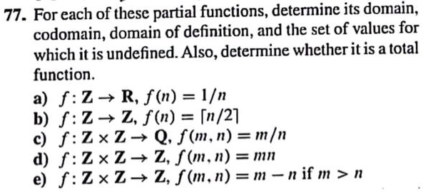 Solved 77 For Each Of These Partial Functions Determine Its Domain Codomain Domain Of