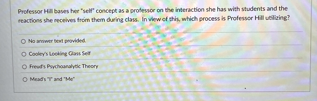 Professor Hill bases her "self" concept as a professor on the ...