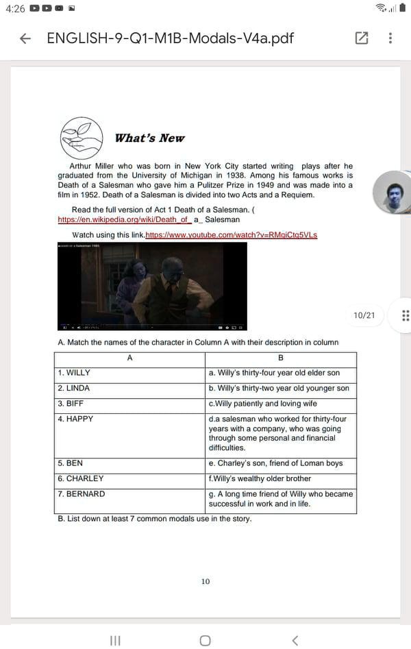 SOLVED: "A.Match the names of the character in column A with their ...