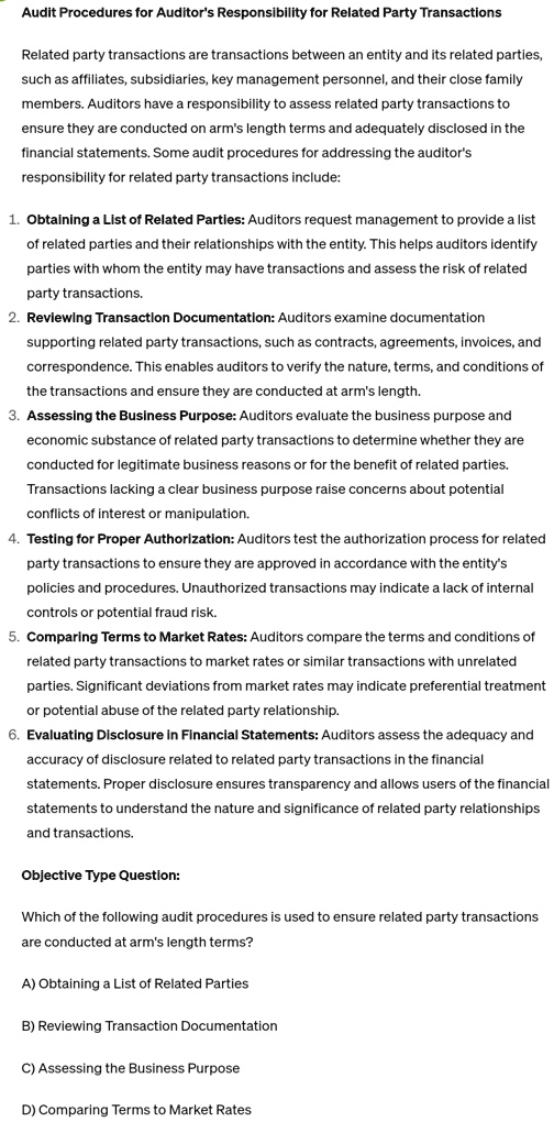 VIDEO solution: Audit Procedures for Auditor's Responsibility for ...
