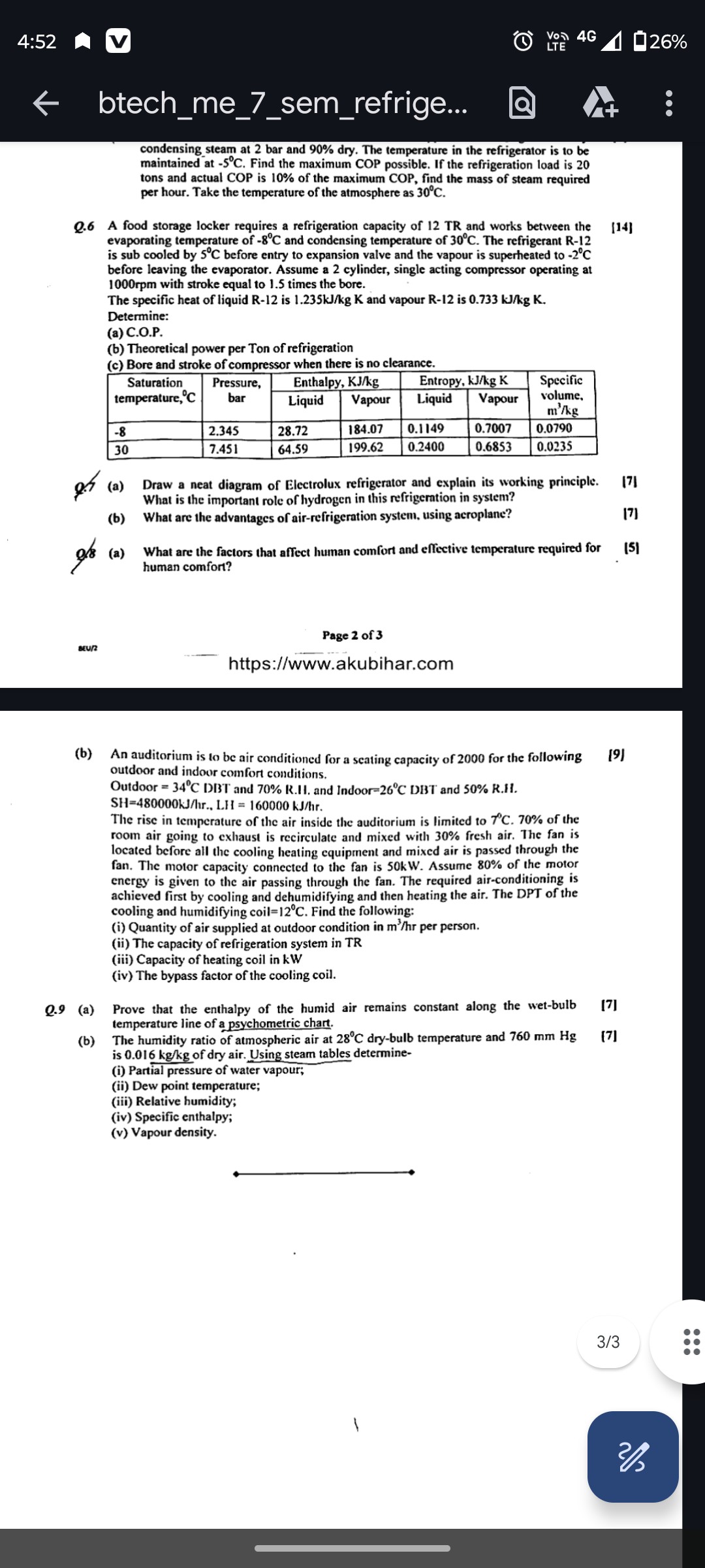 SOLVED: 4:52 (b) Vo? LTE 46 26 % ← btechme7semrefrige... condensing ...