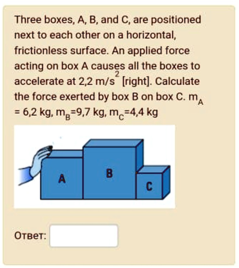 SOLVED: Three boxes, A, B, and C, are positioned next to each other on a horizontal ...