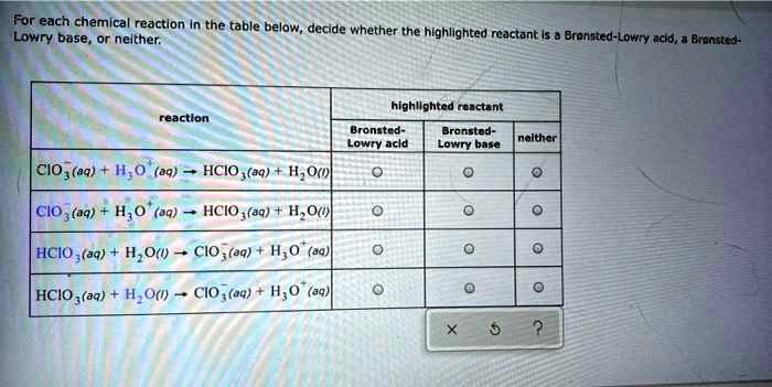 SOLVED: For each chemical reaction in the table below, decide whether ...