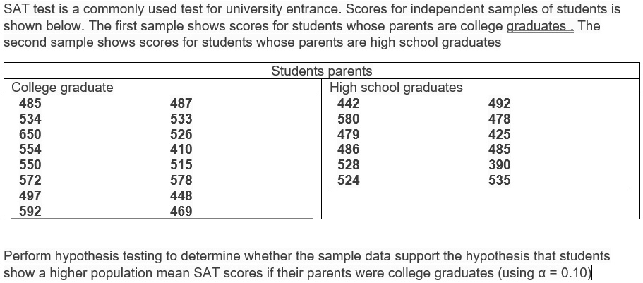 SOLVED: SAT test is a commonly used test for university entrance ...