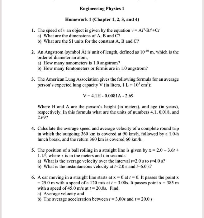 Solved Engineering Physics 1 Homework 1chapter1 2 3 And4 1 The Speed