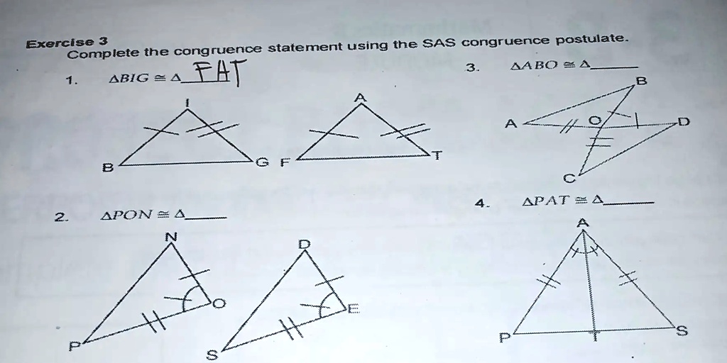exercise statement using the sas congruence postulate complete the ...