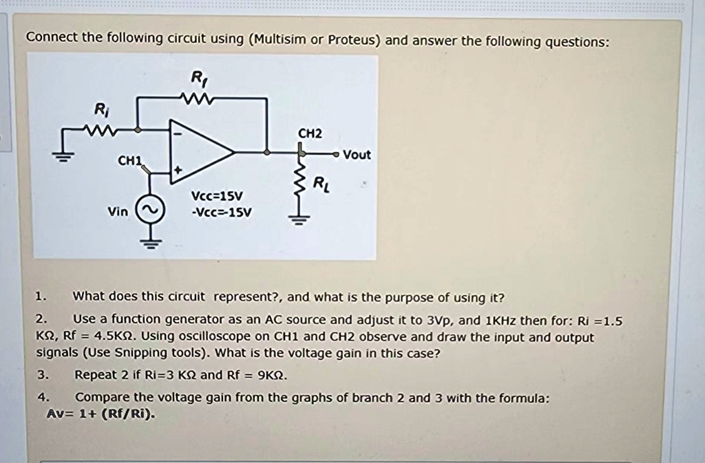 Connect the following circuit using (Multisim or Proteus) and answer the following questions ...