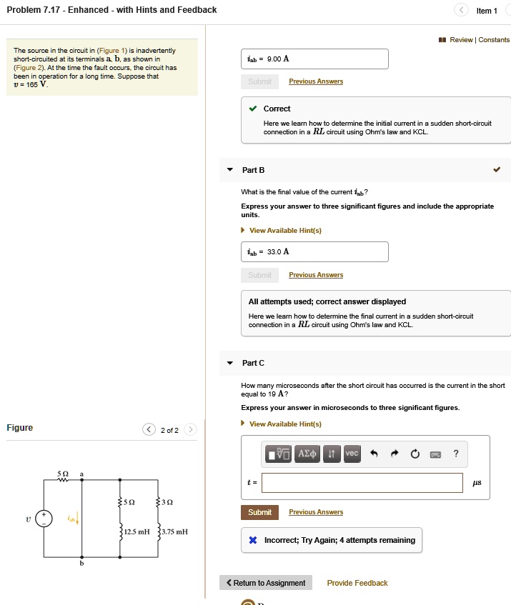 Problem 7.17 - Enhanced - with Hints and Feedback The source in the circuit in (Figure 1) is ...