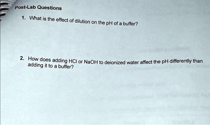 SOLVED: Post-Lab Questions: What is the effect of dilution on the pH of ...