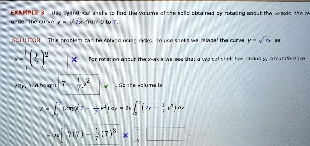 SOLVED: EXAMPLE Use cvlindrical shells to find the volume of the solid ...