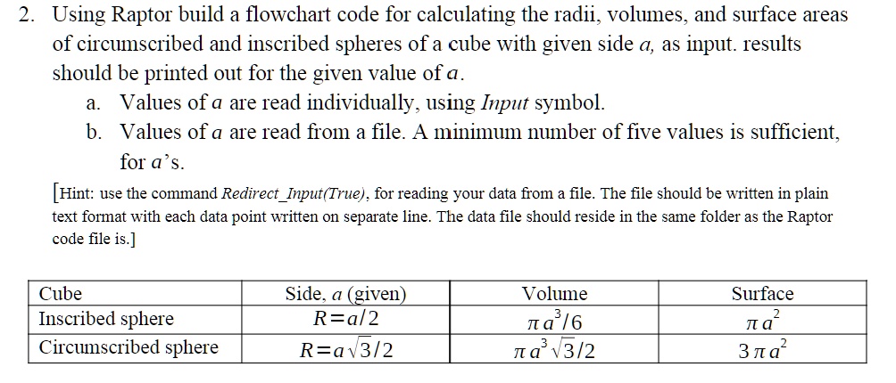 2. Using Raptor build a flowchart code for calculating the radii ...