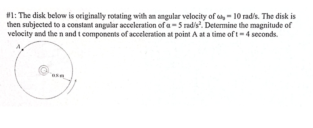 1 The Disk Below Is Originally Rotating With An Angular Velocity Of Wo 10 Rads The Disk Is Then