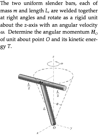 The two uniform slender bars, each of mass m and length L, are welded ...