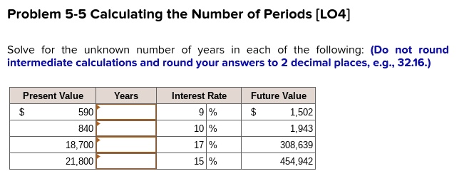 [GET ANSWER] Problem 5-5 Calculating the Number of Periods [LO4] Solve ...