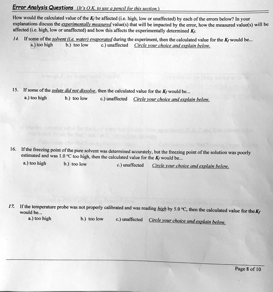 Error Analysis Questions (ILs OK to use pencil for this section) How ...