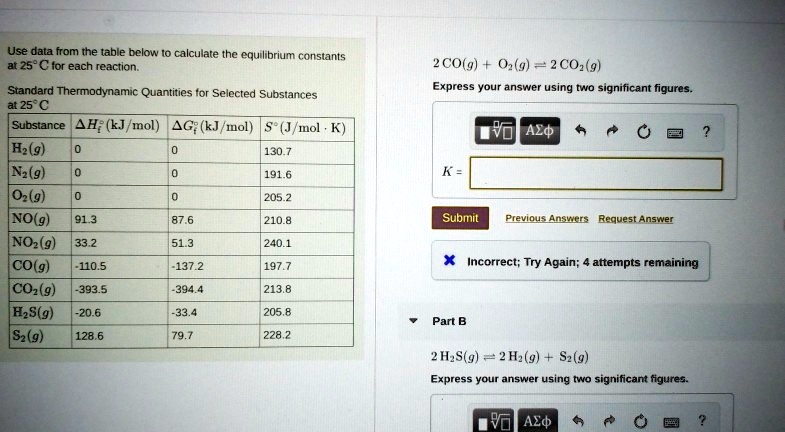 SOLVED: Use data from the table below t0 calculate the equilibrium ... SOLVED: Use data from the table below t0 calculate the equilibrium ...
