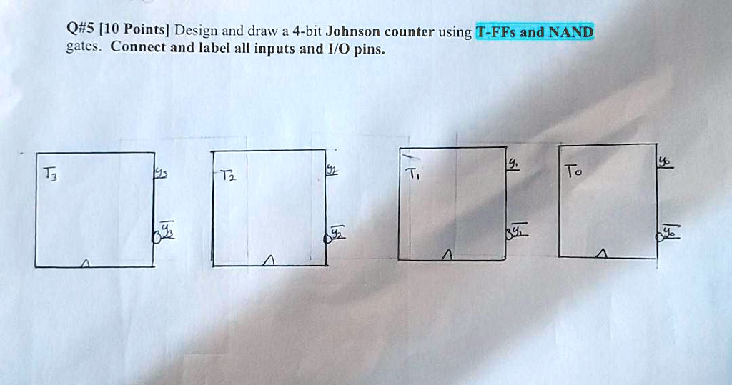 Q#5 [10 Points] Design and draw a 4-bit Johnson counter...