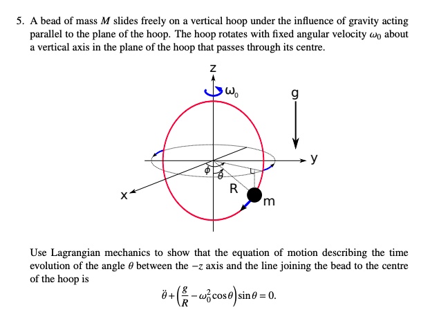 SOLVED: A bead of mass M slides freely on vertical hoop under the ...