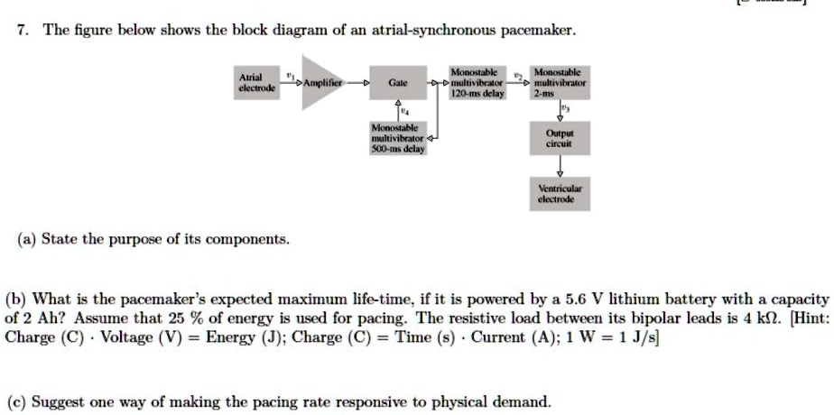 7. The figure below shows the block diagram of an atrial-synchronous pacemaker. Atrial electrode ...