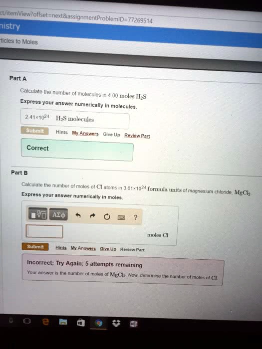 Solved Calculate The Number Of Molecules In 400 Moles H2s Express