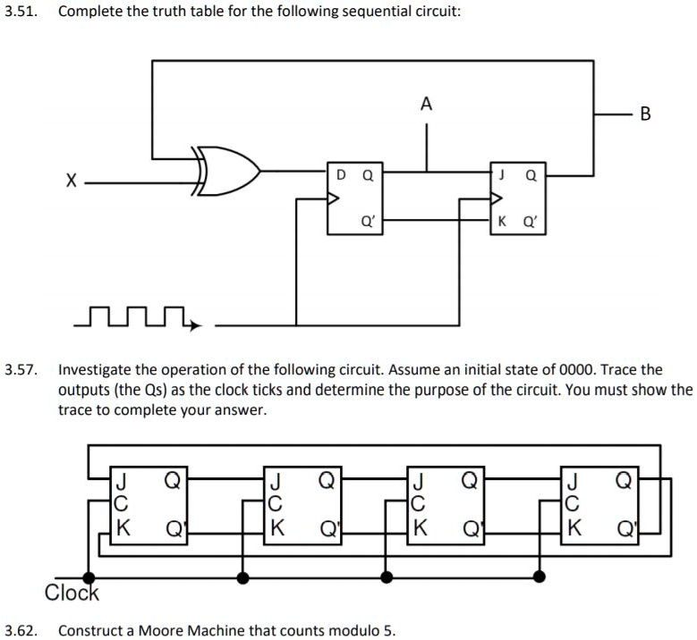 3.51. Complete the truth table for the following sequential circuit: A X D Q J Q Q' K Q' B 3.57 ...