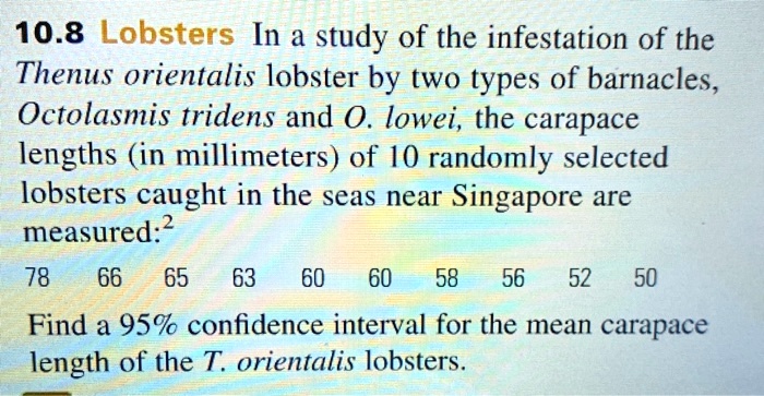108 lobsters in a study of the infestation of the thenus orientalis ...