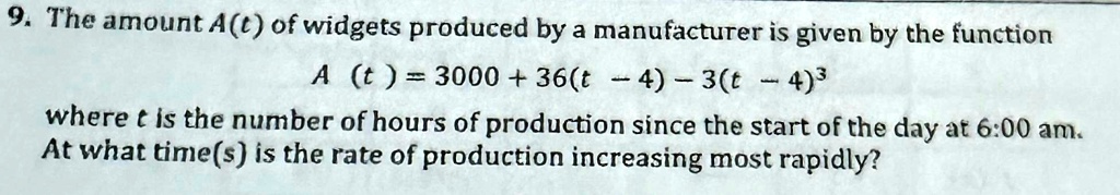SOLVED: The amount A(t) of widgets produced by a manufacturer is given ...