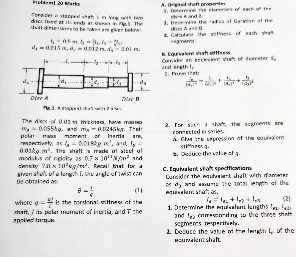 SOLVED: A. Original shaft properties 1. Determine the diameters of each ...