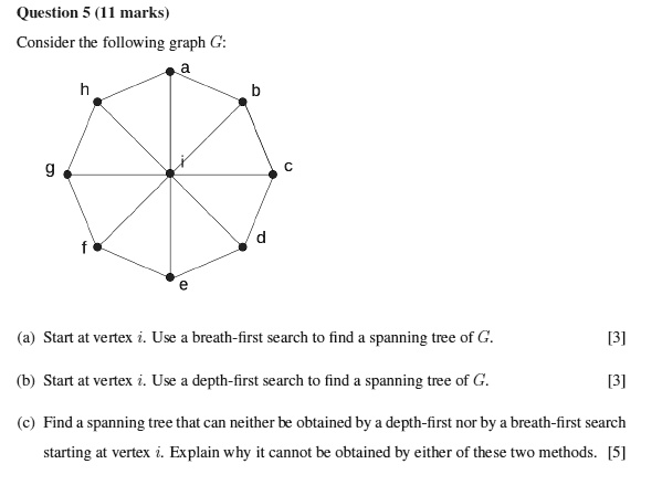 Question 5 11 Marks Consider The Following Graph G Start At Vertex Use Breath First Search T0