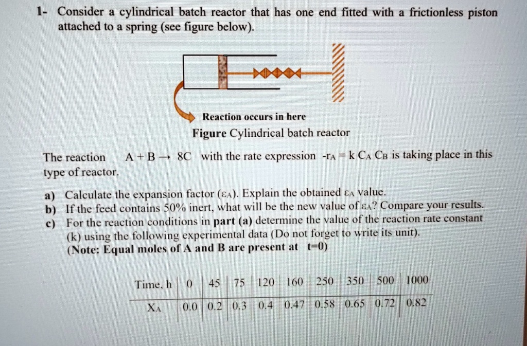 1- Consider a cylindrical batch reactor that has one end fitted with a ...