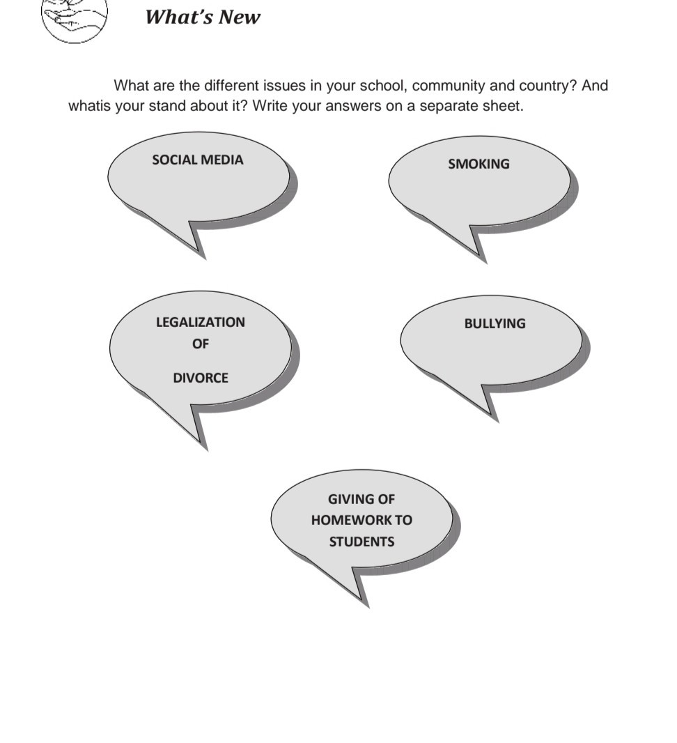 What's New What are the different issues in your school, community and ...