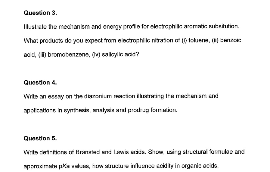 Question 3. Illustrate the mechanism and energy profile for electrophilic aromatic subsitution ...