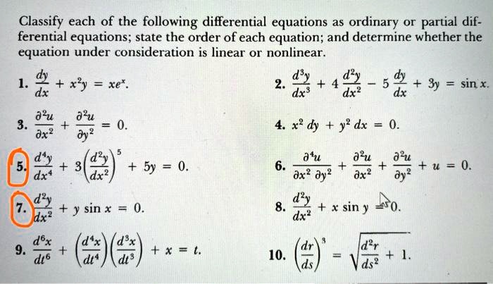 SOLVED Classify Each Of The Following Differential Equations As 