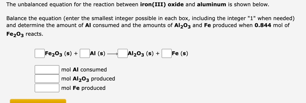 SOLVED: The balanced equation for the reaction between iron(III) oxide ...