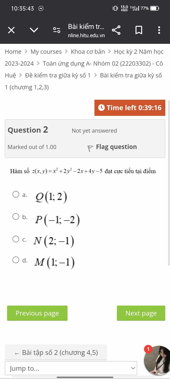 10:35:43 KBIS13.0 ?4G 77 % – Bài ki?m tr... nline.hitu.edu.vn Home > My courses > Khoa c? b?n ...