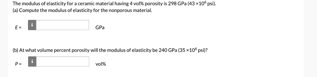 SOLVED: The modulus of elasticity for a ceramic material having 4 vol ...