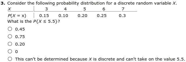 SOLVED: Consider the following probability distribution for discrete random variable X. P(X = x ...