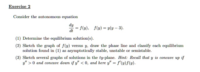 Exercise 2 Consider the autonomous equation f(y) = y^2 - 3. Determine ...